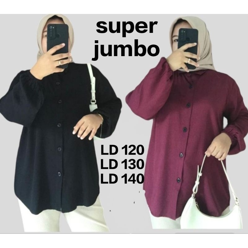 Jual kemeja wanita blouse cringkle ld 140 ld 130 MUAT sampe BB 120KG super jumbo atasan wanita ...