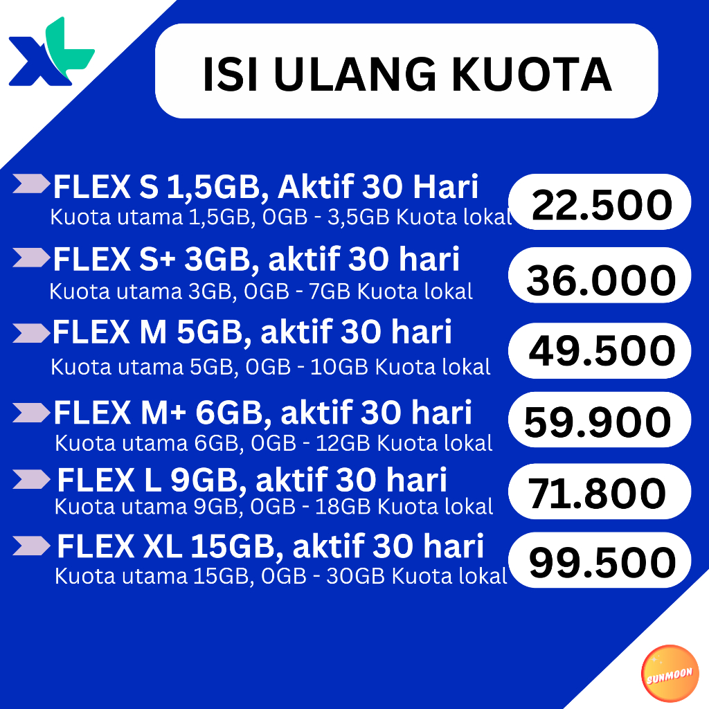 Jual Paket Data Kuota XL XTRA COMBO FLEX 1,5GB 3GB 4GB 9GB 15GB | Shopee Indonesia