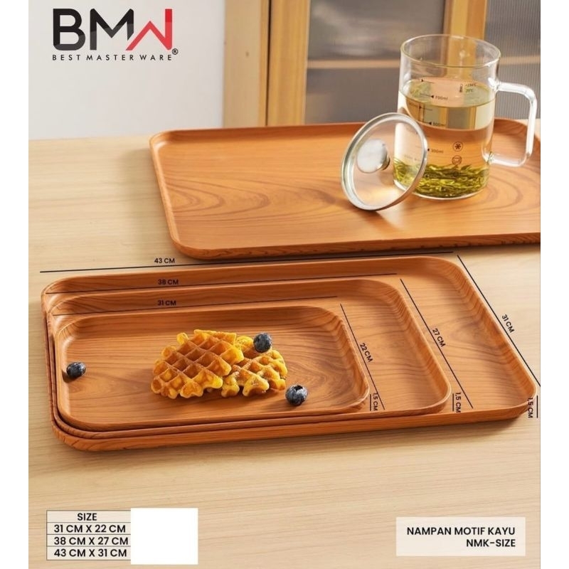Jual Nampan Baki Tray Saji Plastik Makanan Minuman tray Motif Kayu ...