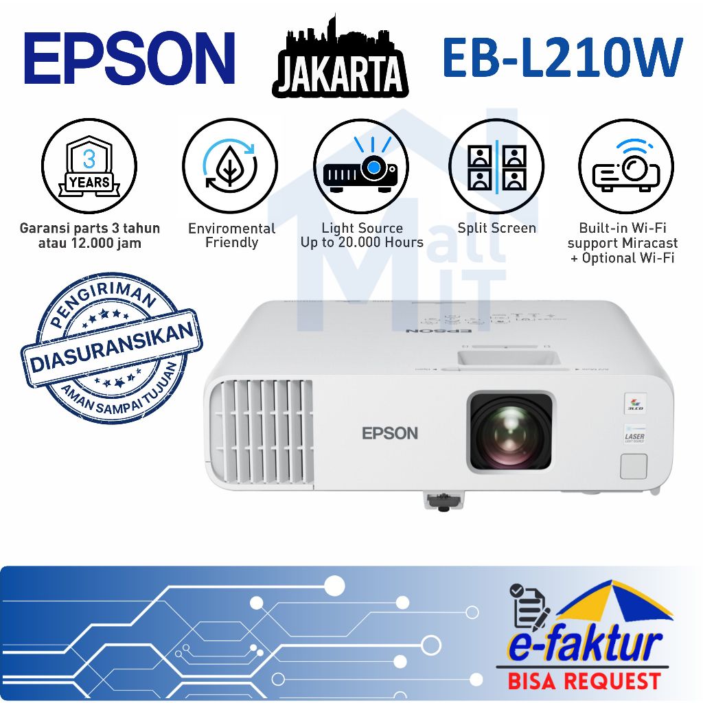 Jual MALLIT EPSON Proyektor EPSON EB-L210W L210W Laser WXGA 4500 LUMENS Pengganti L200W Jakarta ...