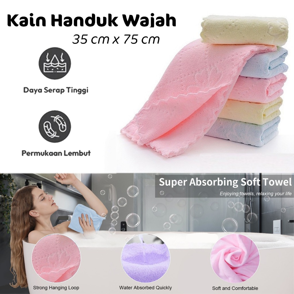 Jual Kain Handuk Wajah Muka Lembut Serap Air Panjang 35x75cm Flexible ...