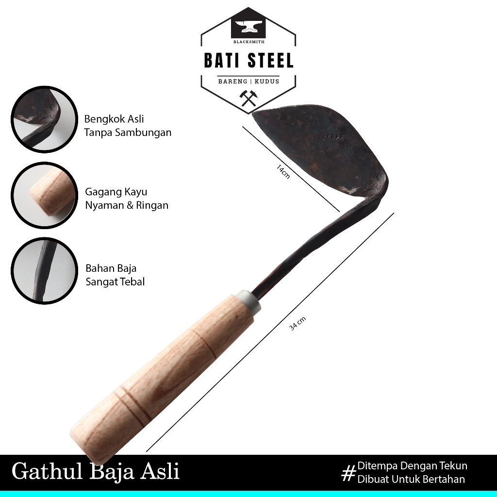 Jual Gathul Tradisional Baja Asli Gagang Kayu - Cangkul Miring Gatul ...
