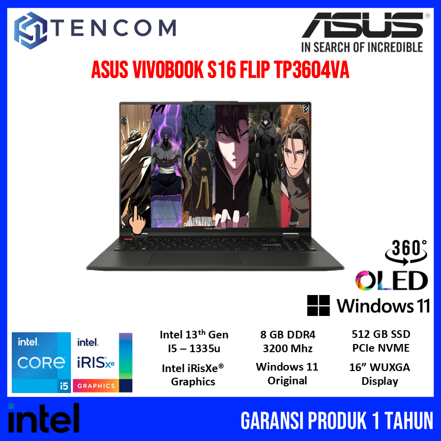 Jual Asus Vivobook S16 Flip OLED TP3604VA Touch i5 - 1335u 8GB 512GB ...