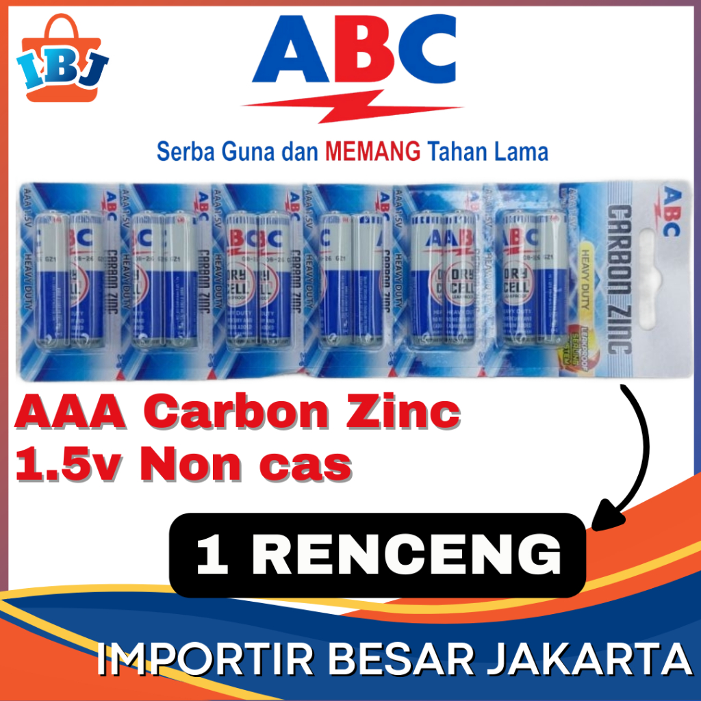 Jual Baterai Batre Battery Batere ABC BIRU AAA A3 Carbon Zinc 1 RENCENG ...