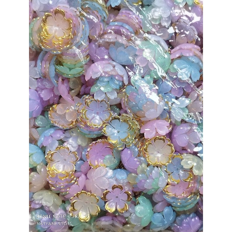 Jual Pon mote manik akrilik kelopak bunga sakura list gold | Bahan ...