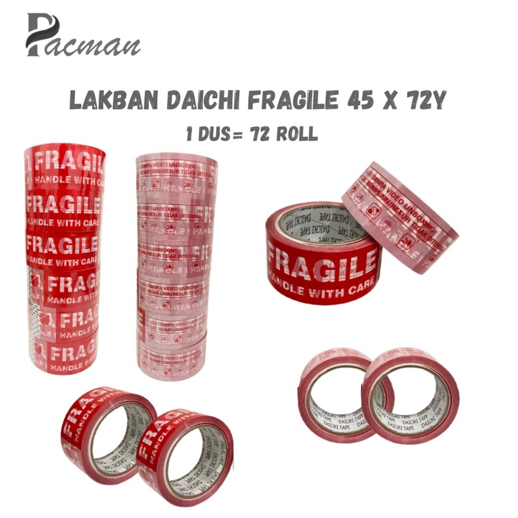 Jual Lakban Fragile Merah 2 Inch 72 Yard Jangan Dibanting 45mm Handle ...