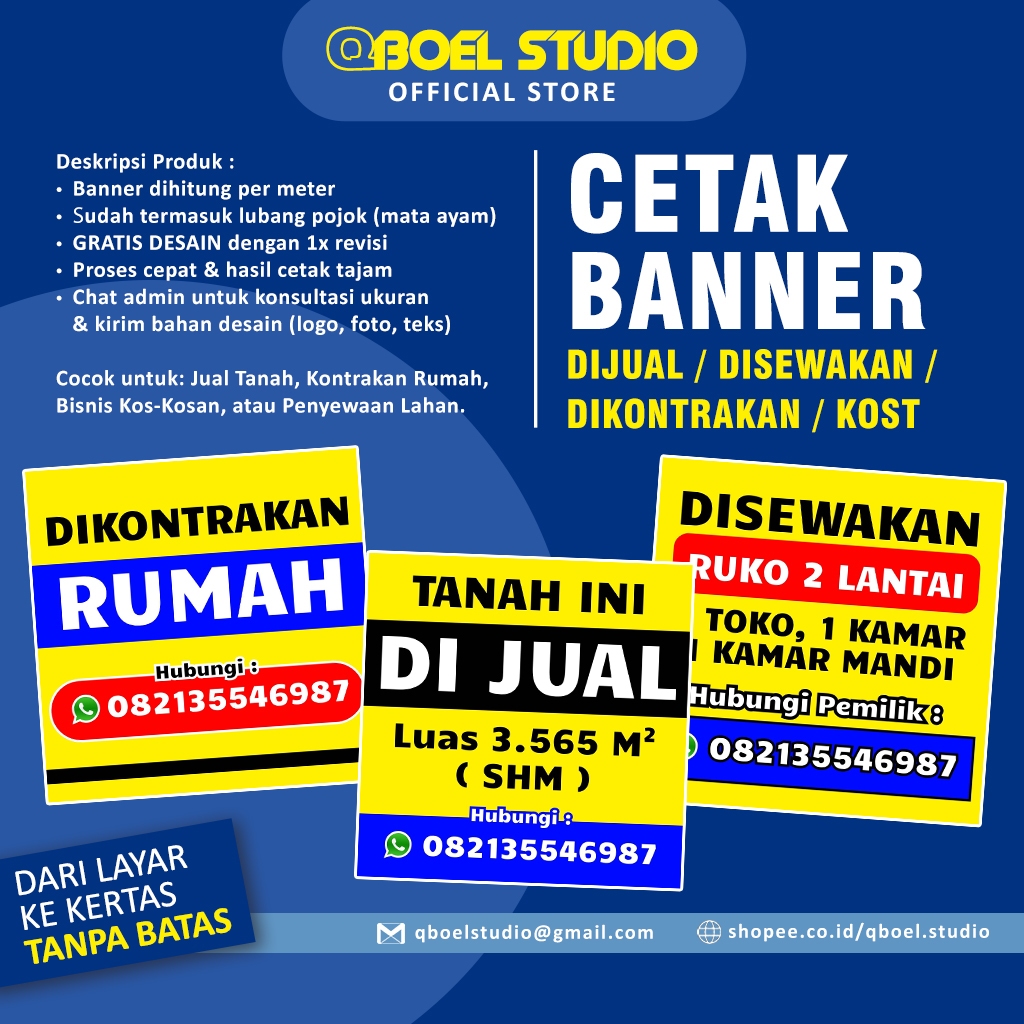 Jual Banner / Spanduk Dijual Tanah / Disewakan / Dikontrakan / Kost ...