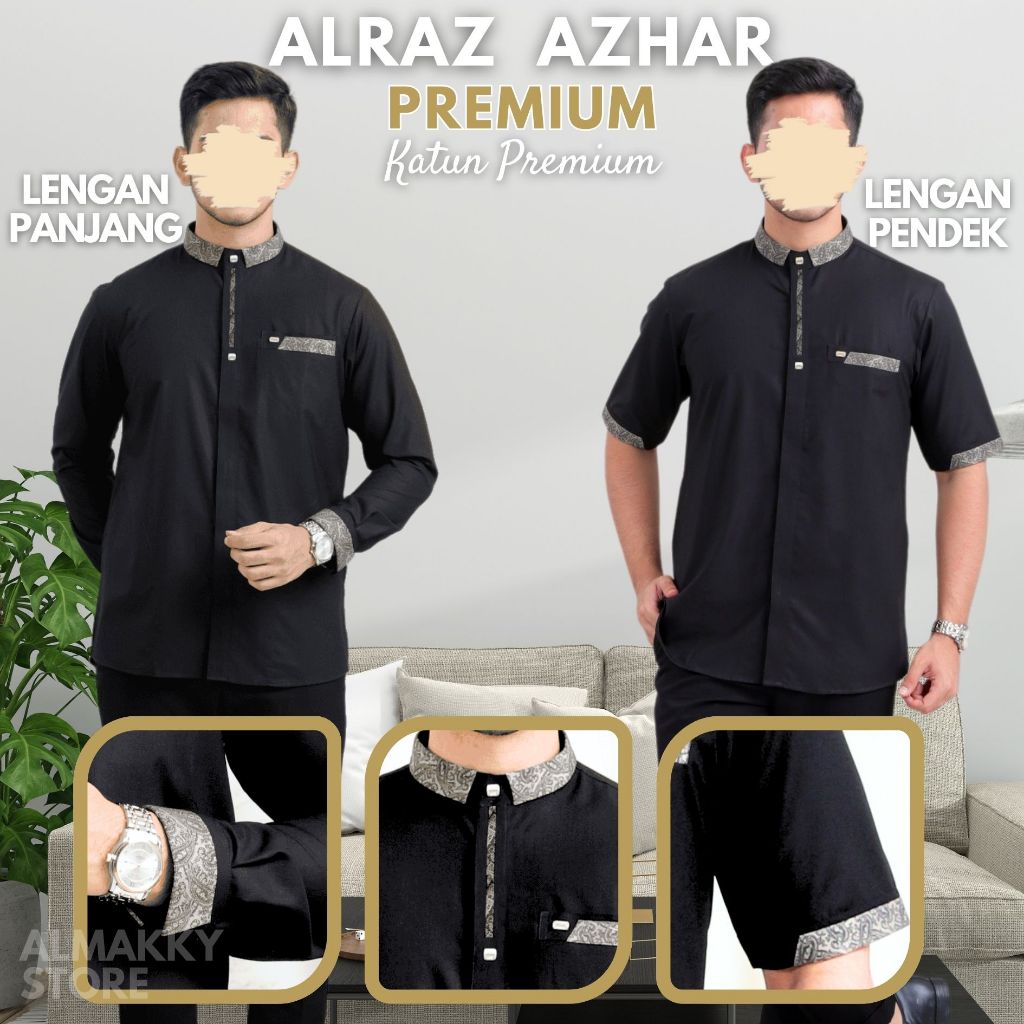 Jual KOKO ALRAZ AZHAR HITAM LENGAN PANJANG MANSET - Kemeja Koko Premium ...