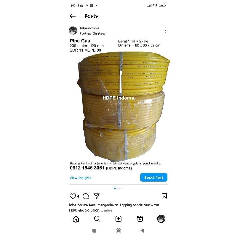 Jual Pipa GAS Kuning MDPE PE80 OD20mm / 1/2", 200 meter | Shopee Indonesia