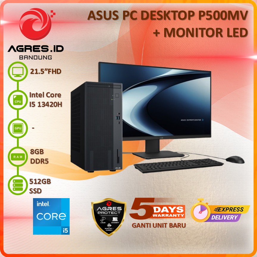 Jual ASUS PC DESKTOP P500MV I5 13420H 8GB 512GB + MONITOR LED 21.5" FHD ...