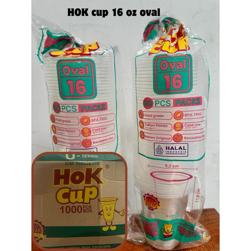 Jual [50pcs]Gelas oval merk HOK uk 12/14 Dan 16OZ Cocok untuk segala ...