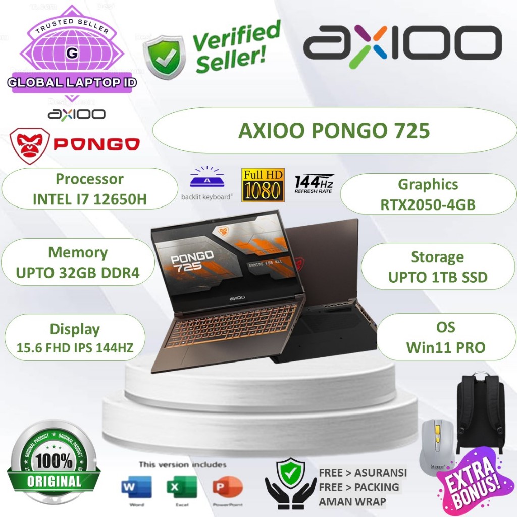 Jual RESMI Laptop Gaming AXIOO Pongo 725 Intel Core i7 12650H RAM 32GB ...