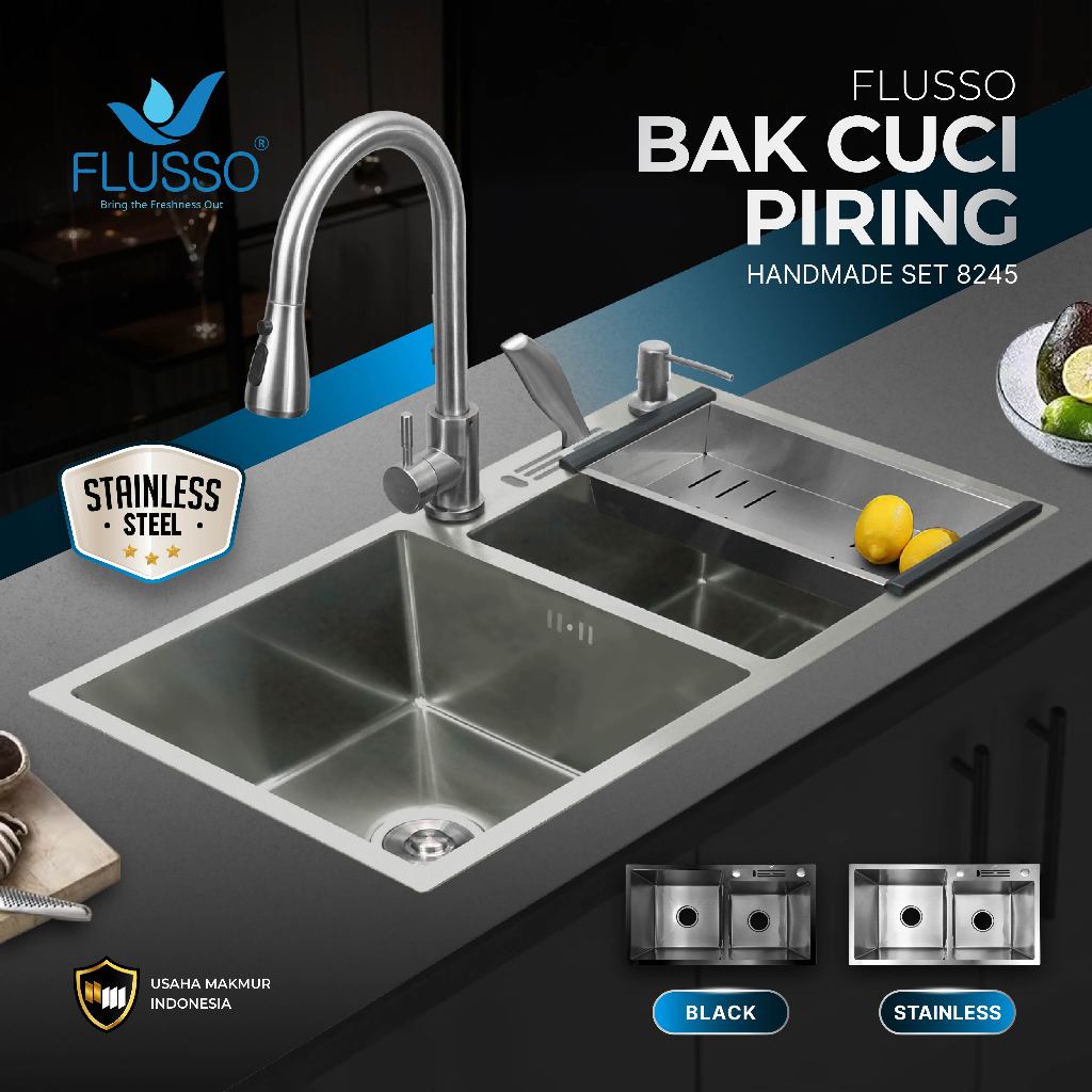 Jual Kitchen Sink Wastafel Stainless 2 Lubang Steel Wastafel Dapur ...