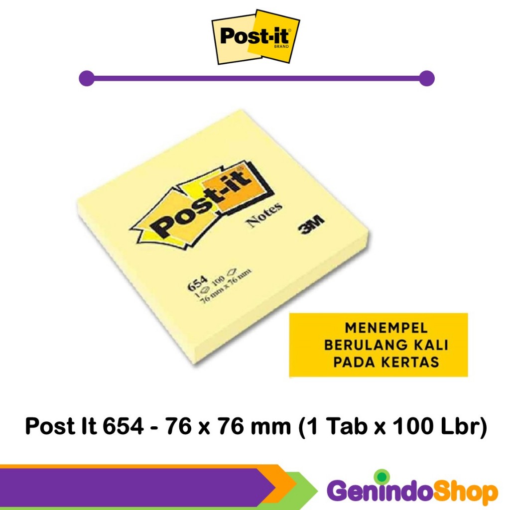 Jual 3M - POST IT 654 Kuning 76x76mm (100 Lembar) | Shopee Indonesia