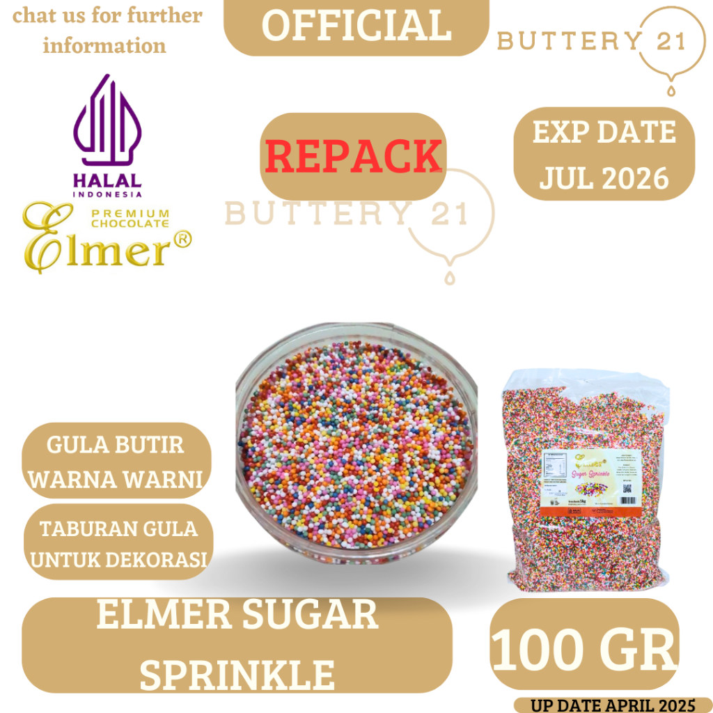 Jual REPACK ELMER SUGAR SPRINKLE 100 GR/SPRINKLE WARNA WARNI/GULA BUTIR ...