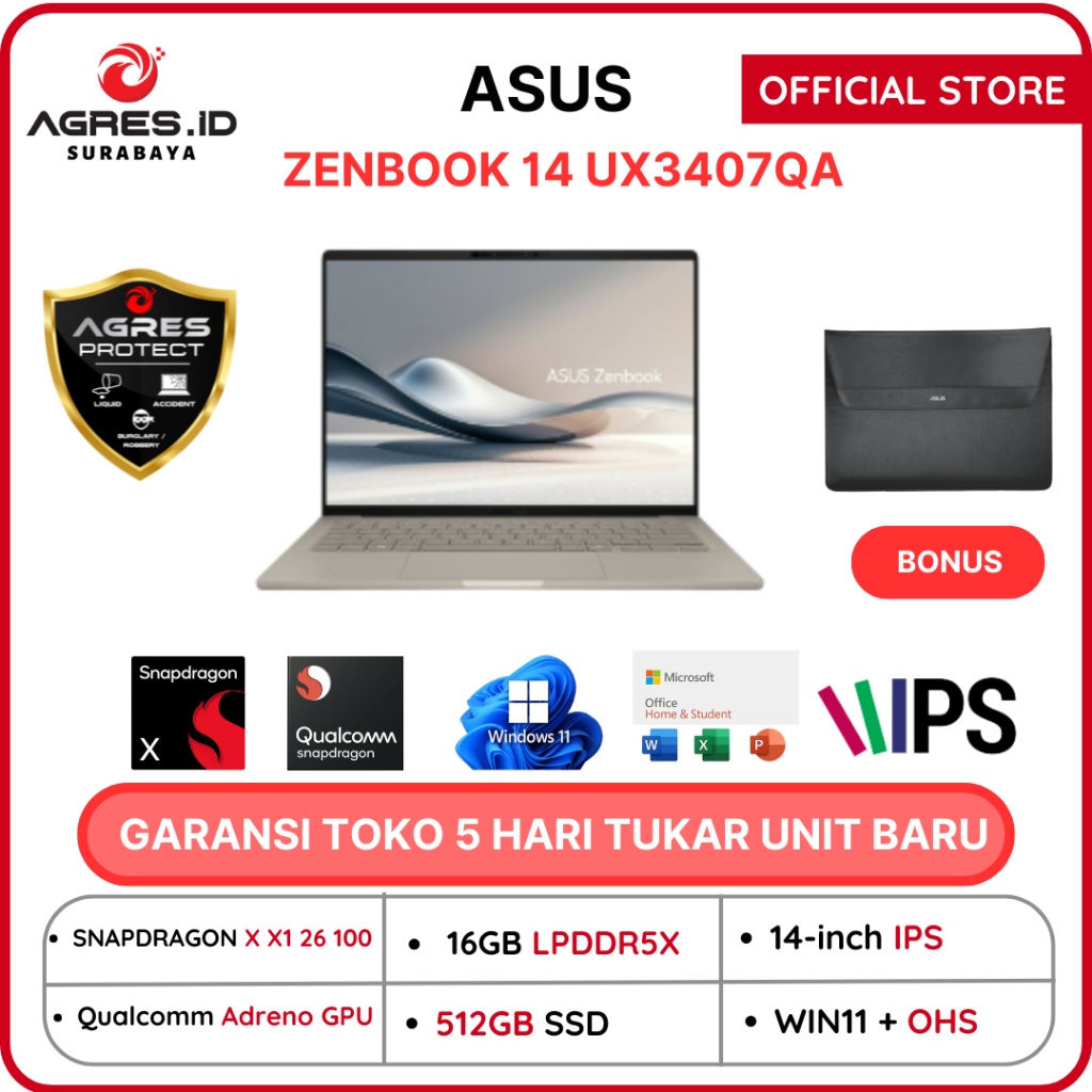 Jual ASUS ZENBOOK 14 UX3407QA SNAPDRAGON X PLUS X126100 16GB 512GB ...