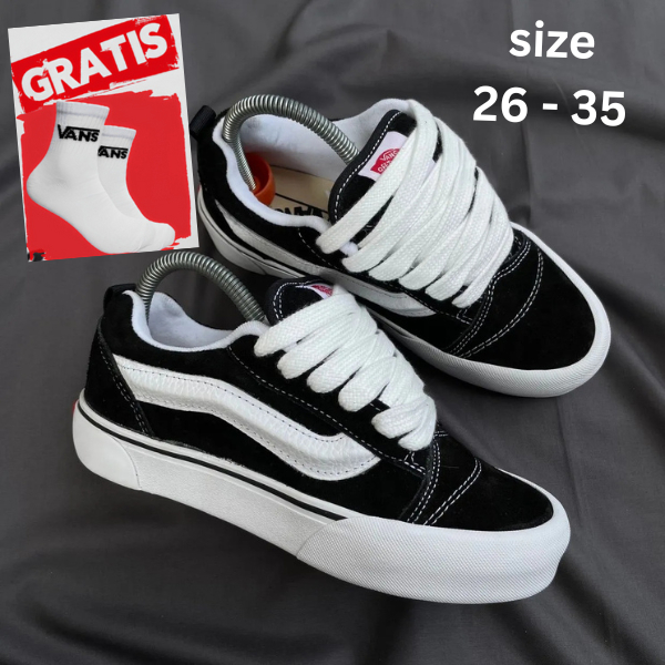 Jual Sepatu Gemuk Anak Vans001 Knu Skool Black And White Sneakers For ...