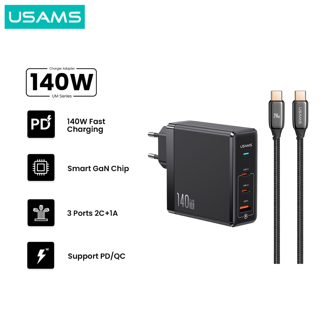 Jual USAMS UM Series Fast Charger Kit GaN 140W ACC + Kabel C to C 240W ...