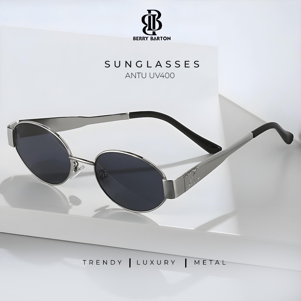 Jual Berrybarton Kacamata Fashion Hitam Oval Bahan Sunglasses Metal Ringan Anti UV 400 Pria ...