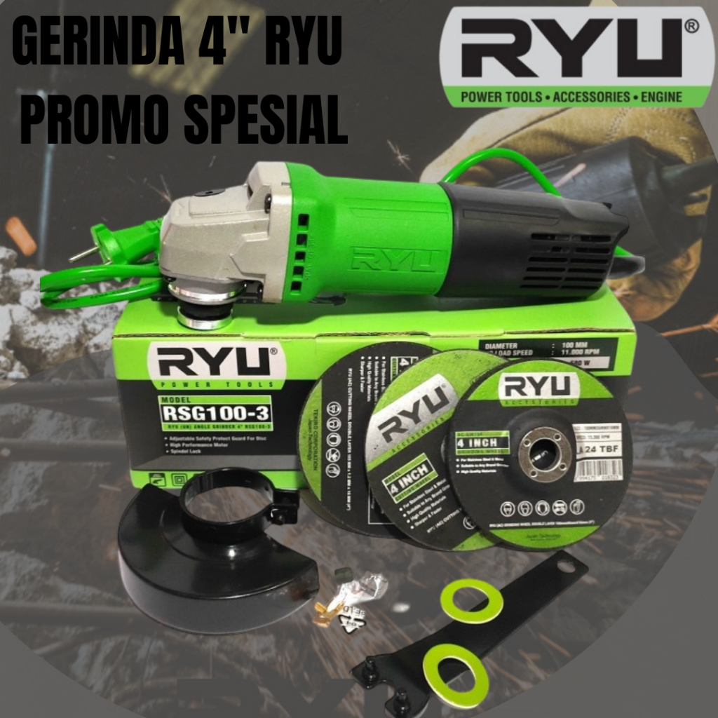 Jual RYU Mesin Gerinda Tangan 4 inch RSG 100-3 Angle Grinder 100mm Mesin Potong Besi Kayu Poles ...