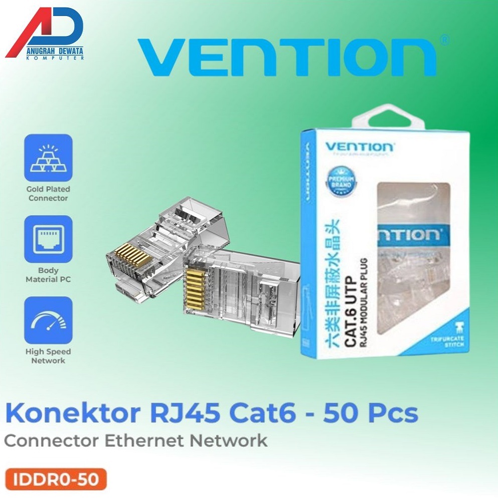 Jual KONEKTOR RJ45 CAT6 VENTION ISI 50PCS UTP RJ45 Modular Plug IDDR0 ...