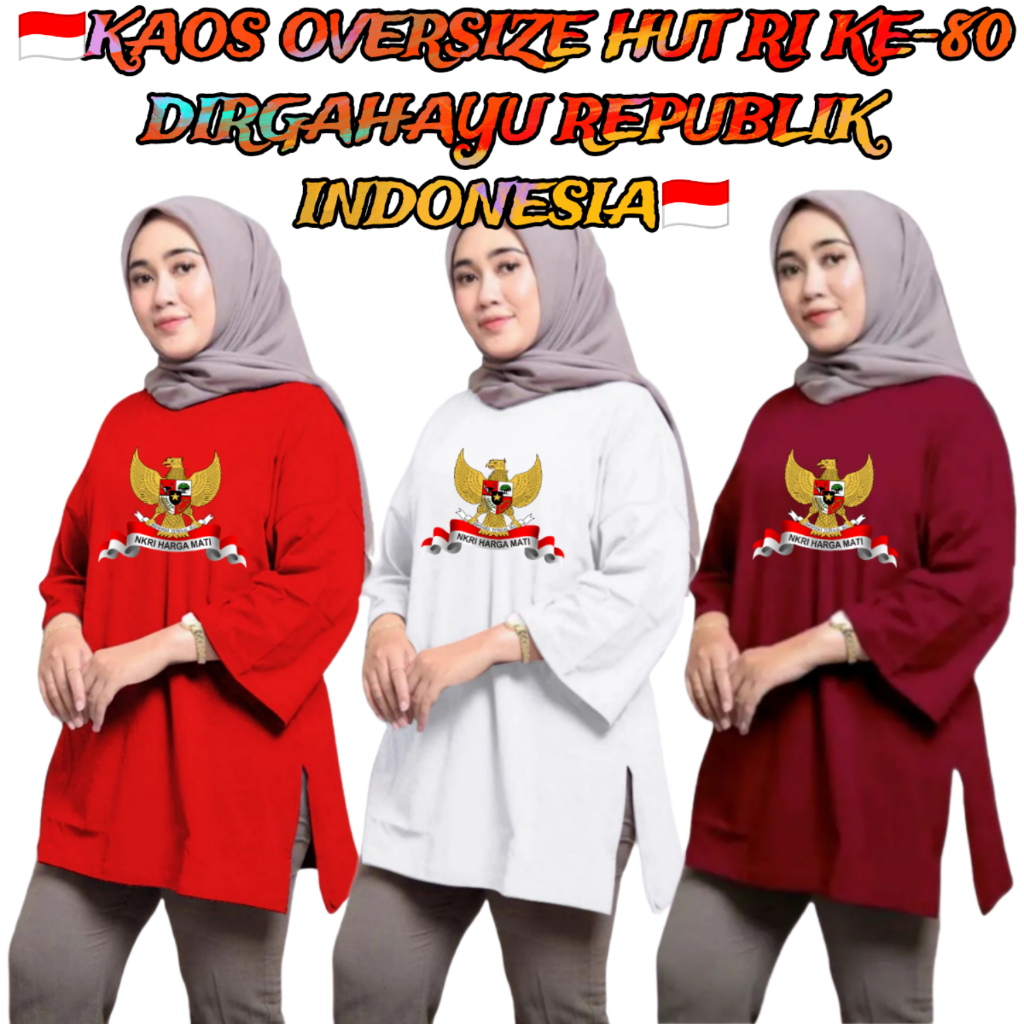 Jual KAOS 17 AGUSTUS 2025 HUT RI KE-80 / KAOS OVERSIZE WANITA JUMBO T-Shirt | Shopee Indonesia