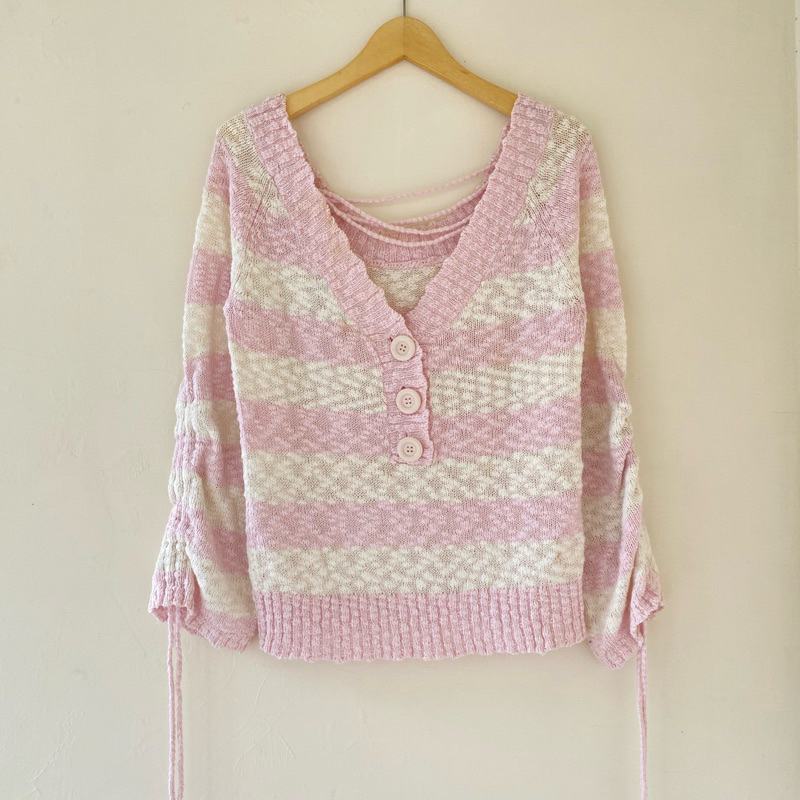 Jual Knit Rajut Pink White Tali | Shopee Indonesia