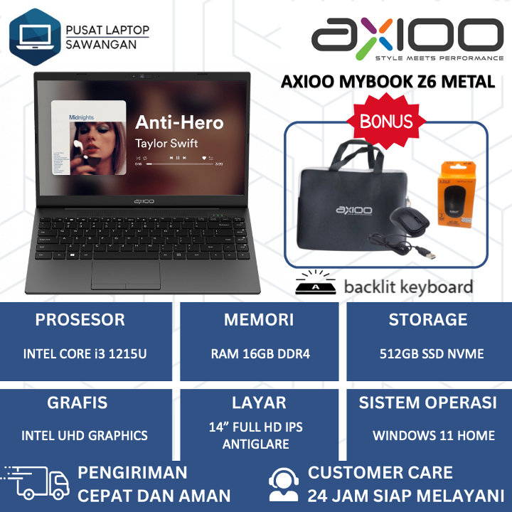 Jual Laptop Axioo Mybook Z6 Metal Intel i3 1215U RAM 16GB SSD 512GB Windows 11 Backlight ...