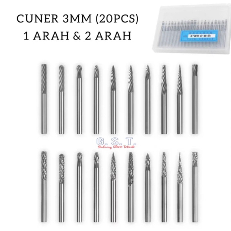 Jual mata bor cuner tuner 3mm carbide mata porting rotary burs 3x3x38mm ...