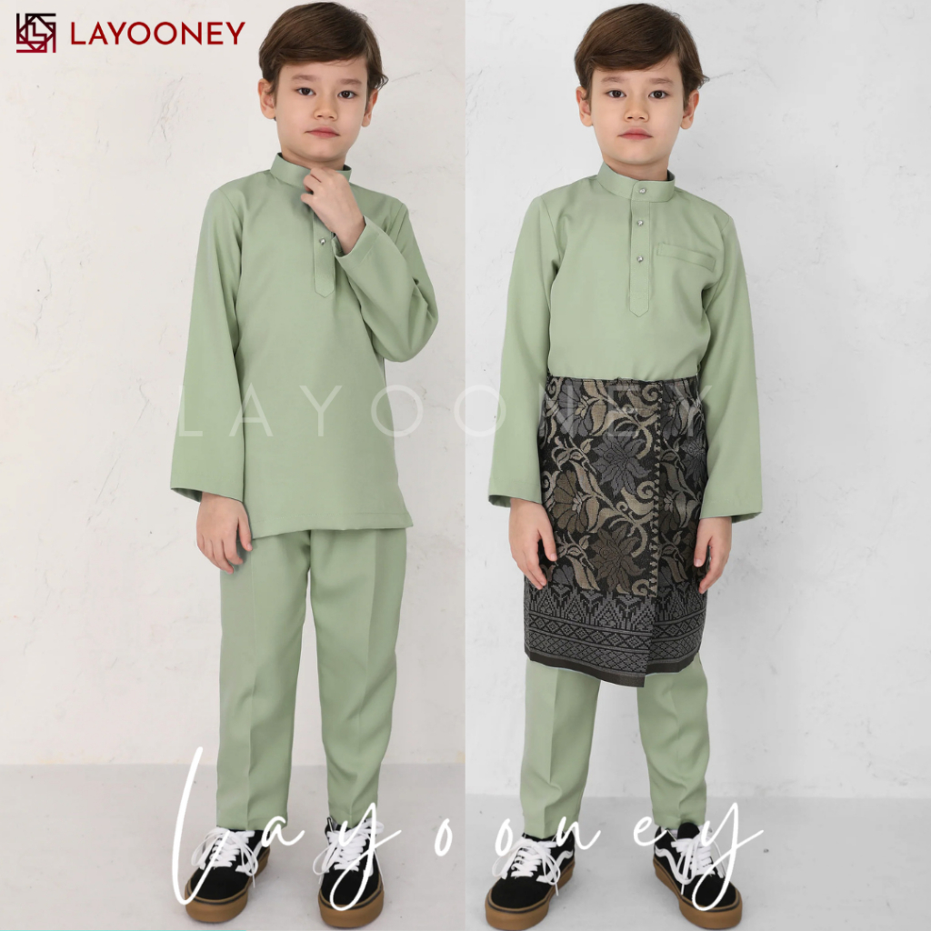Jual Setelan Baju Kurung Melayu Anak Laki Laki Katun Toyobo Hijau Sage ...