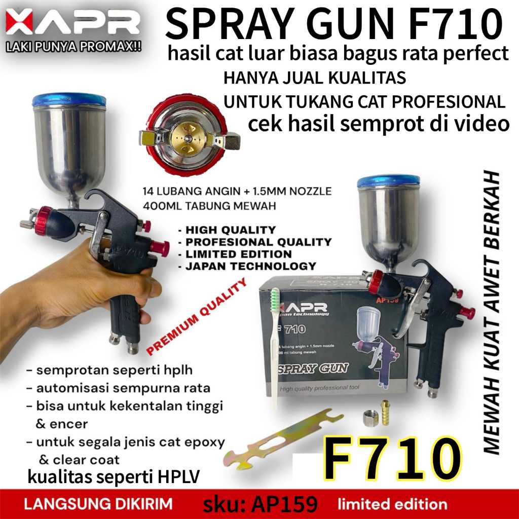 Jual APR spray gun F710 14 lubang alat semprot cat nozzle 1,5mm tabung ...