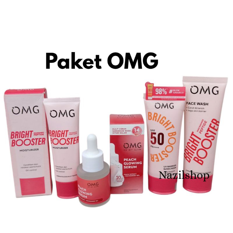 Jual Paket OMG Skincare Lengkap Oh My Glow Bright Booster Peach Glowing ...