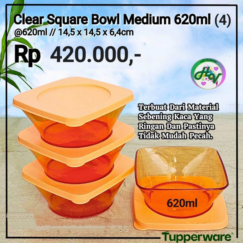 Jual Tupperware Clear Square Bowl Medium 620ml (1pc) | Shopee Indonesia