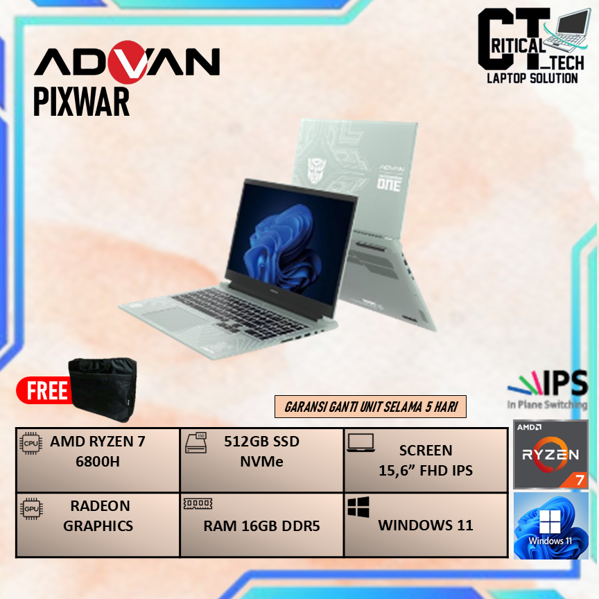 Jual ADVAN PIXWAR RYZEN 7 6800H 16GB 512GB W11 15.6FHD IPS CYAN ...
