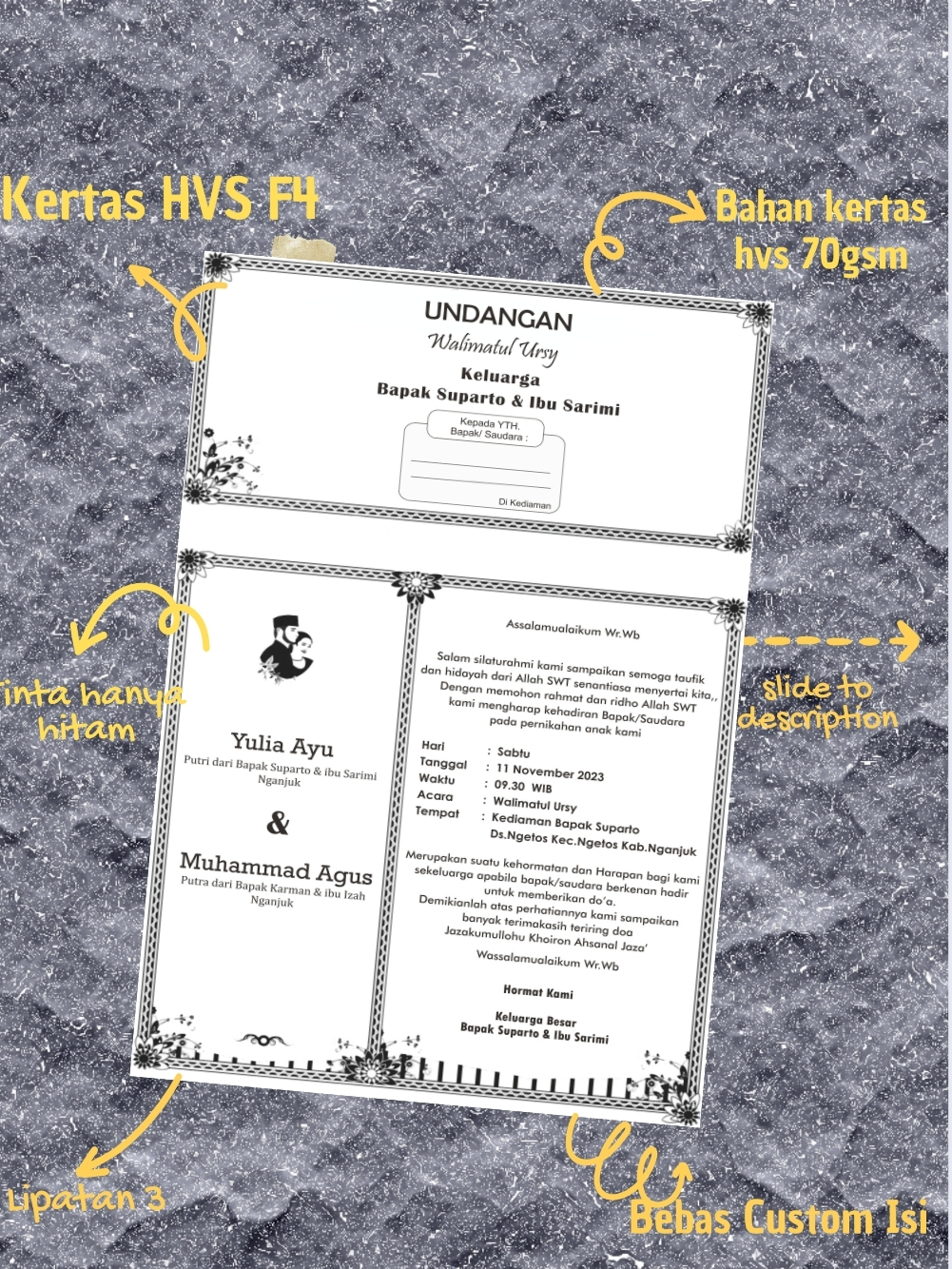 Jual Undangan HVS F4 Walimatul Ursy, Walimatul Khitan, Walimatul Hamli ...
