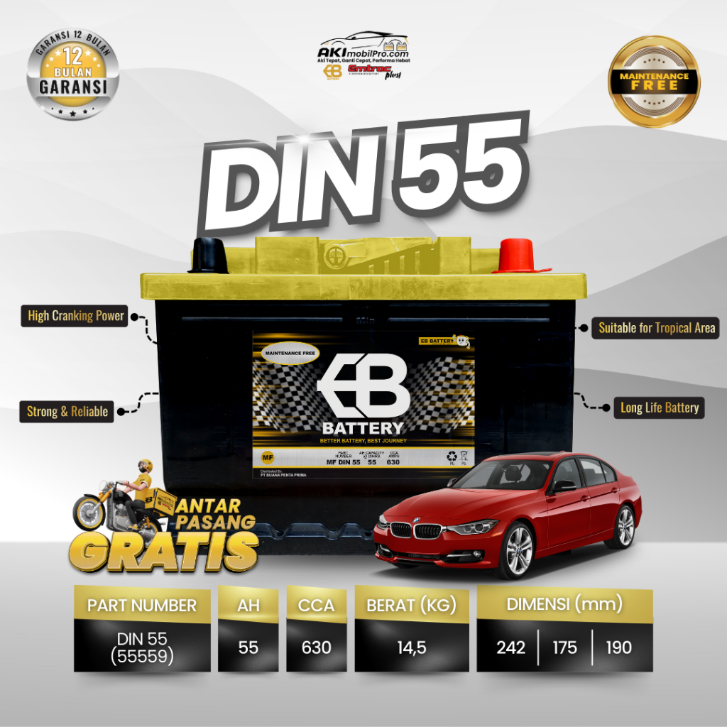Jual AKI MOBIL EB BATTERY MF DIN55 (55559) 55Ah/12V/630 CCA | Aki Mobil ...