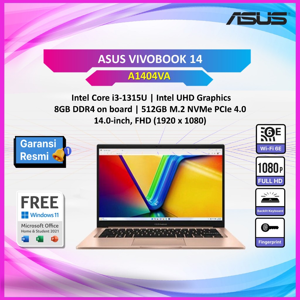 Jual ASUS VIVOBOOK 14 A1404VA I3 1315U 8GB 512GB W11+OHS+O365 14" FHD ...