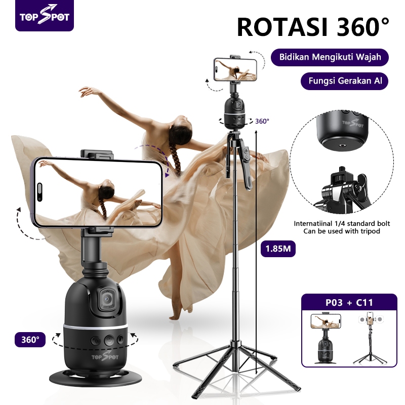 Jual Topspot P03 Auto Face Tracking Tongsis Tripod Selfie Stick 185CM Handphone Gimbal ...