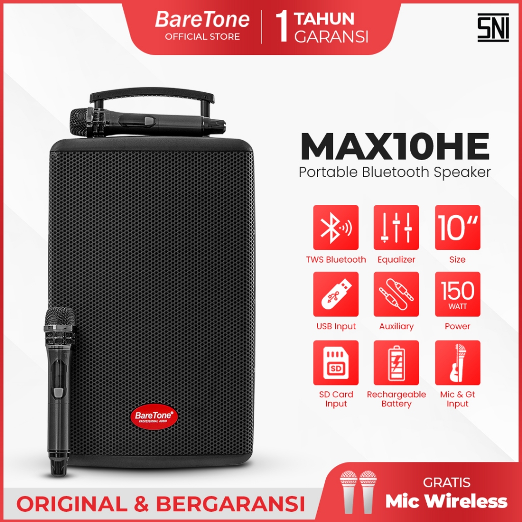 Jual BareTone Speaker Portable MAX10HE Speaker TWS Bluetooth 10 Inch ...