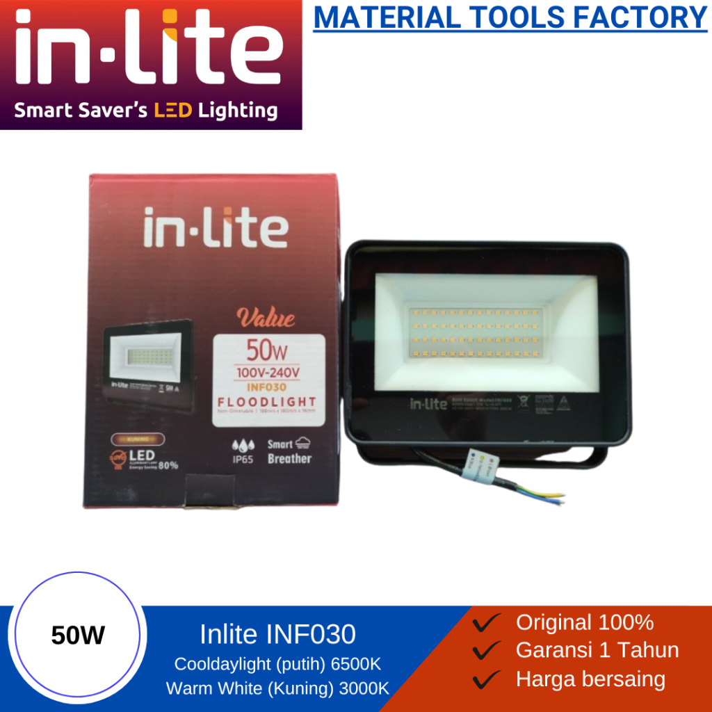 Jual InLite Lampu Sorot FloodLight LED Value 50W 50 WATT INF030 Flood Light - Putih Kuning ...