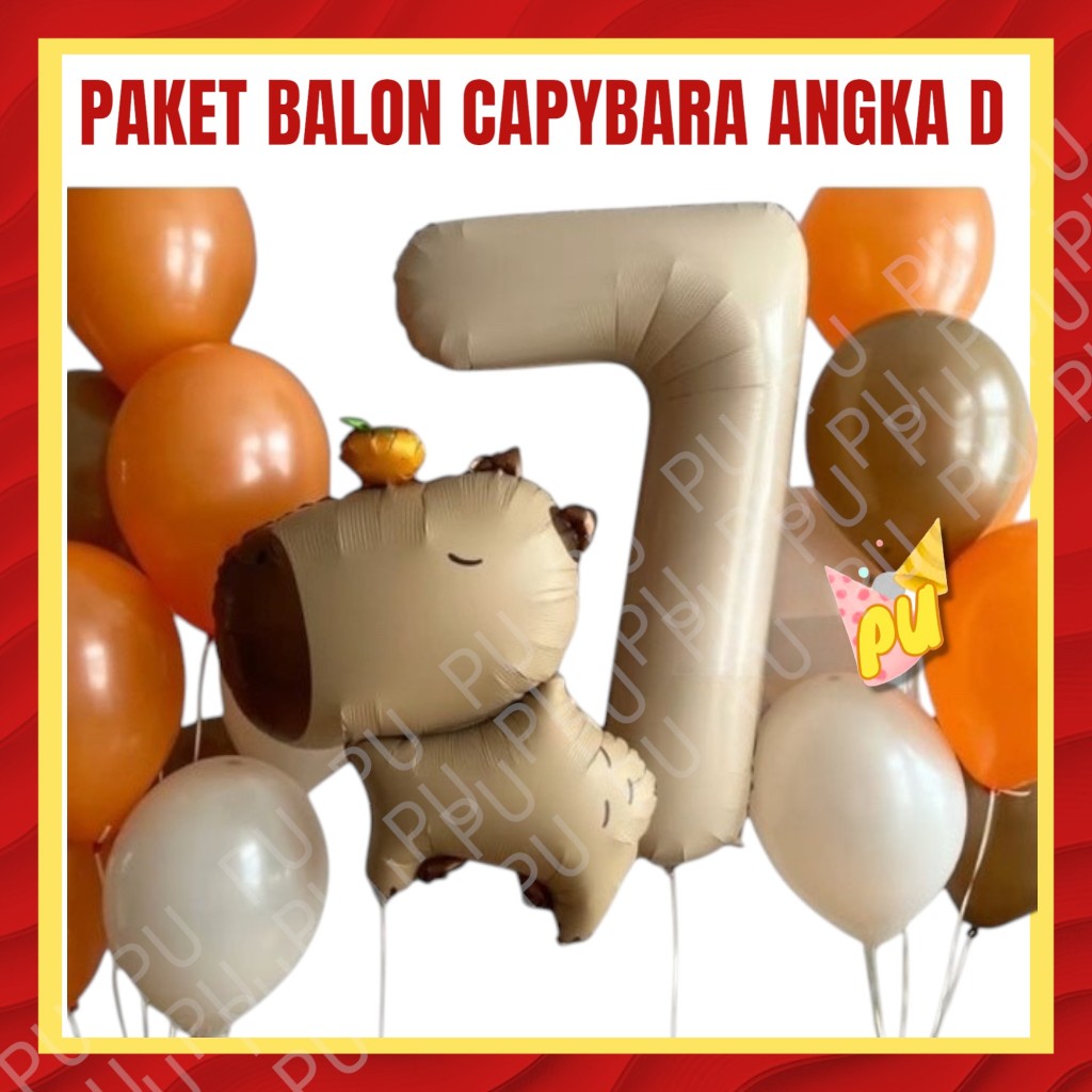Jual Paket Balon CAPYBARA ANGKA D / Dekorasi Ulang Tahun CAPYBARA ...