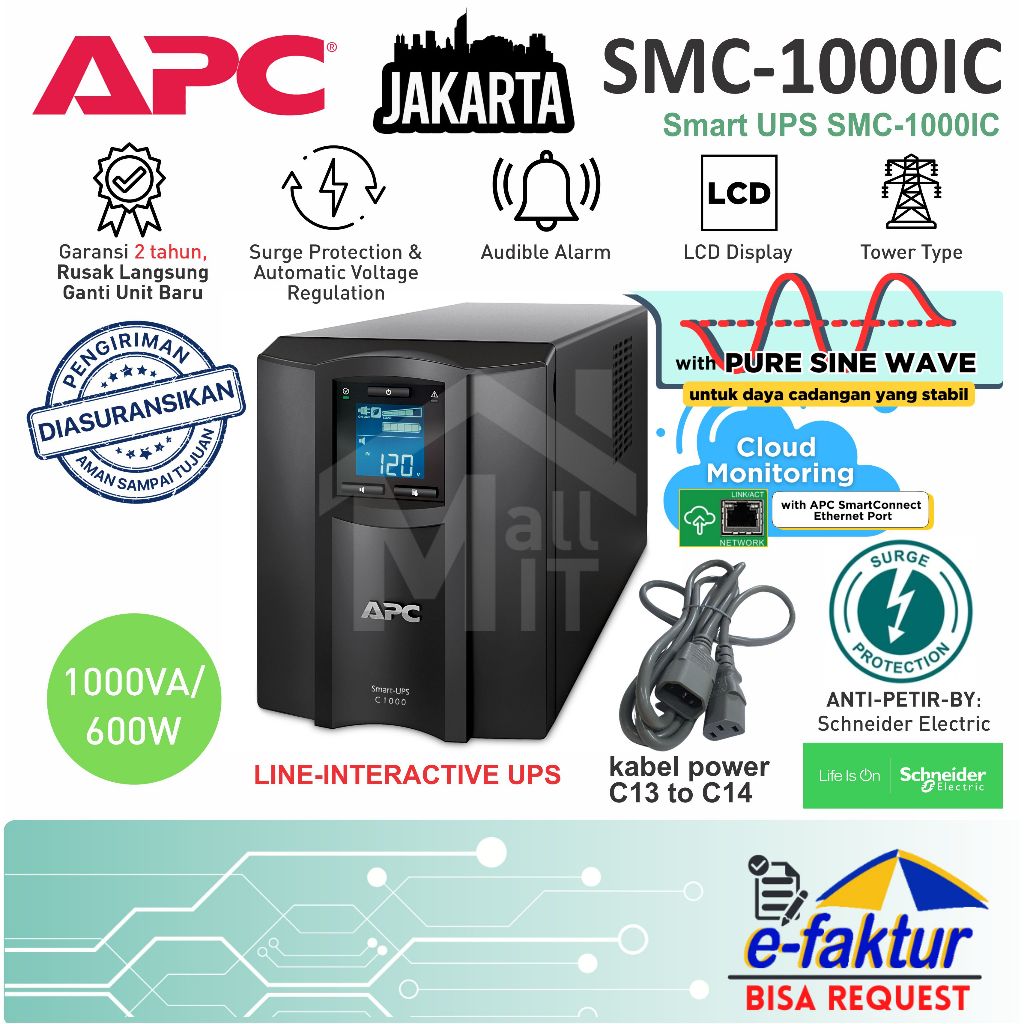 Jual MALLIT APC Ups Smart UPS 1Kva SMC1000IC SMC1000 SMC-1000IC 1000VA 600W Smart-UPS C LCD 230V ...