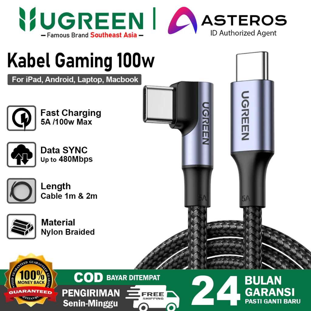 Jual UGREEN Kabel Data Gaming PD Type-C To Type-C Fast Charging 60W 100W 70643 | Shopee Indonesia