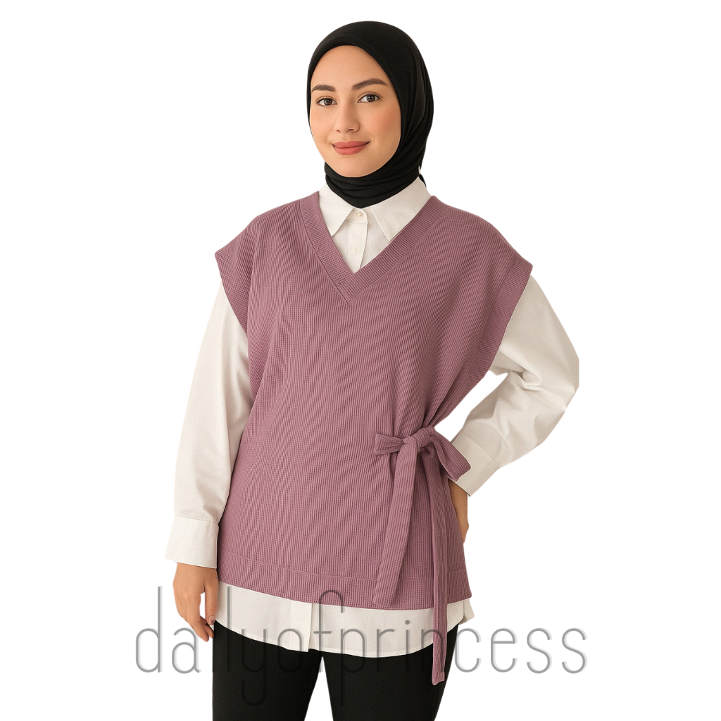 Jual Dailyofprincess Delmi Vest Wanita Knit Rompi Rajut V-Neck Free ...