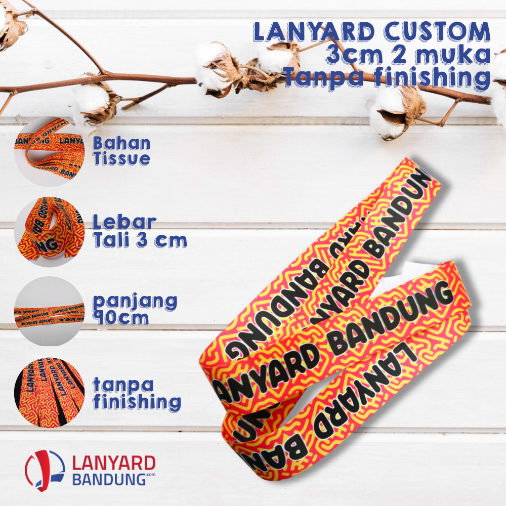 Jual lanyard card print 3cm bahan pita tisu printing 2 muka tanpa ...