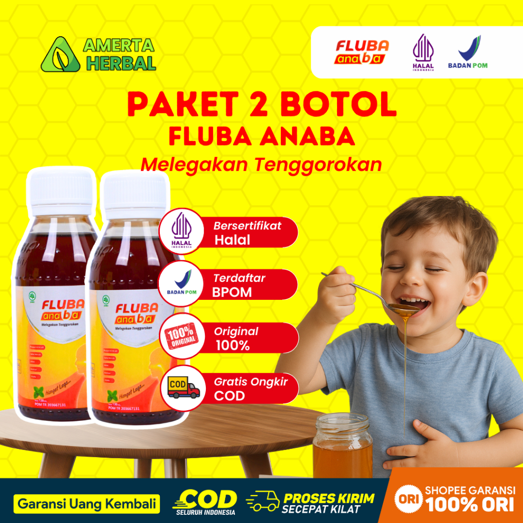 Jual [ PAKET 2 BOTOL ] FLUBA ANABA 130ml Madu Herbal Membantu Meredakan ...