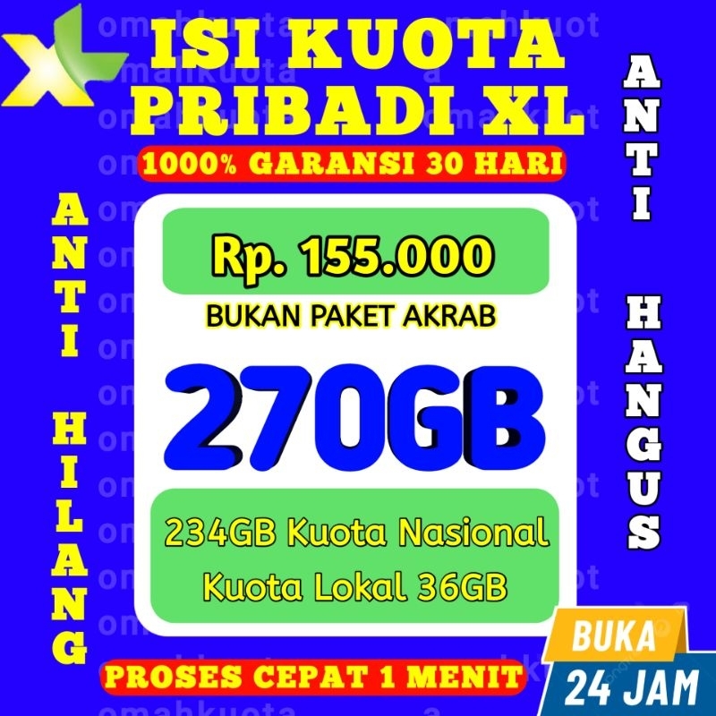 Jual (SUPER PROMO) PAKET DATA XL 270GB NASIONAL FULL UNLIMITED 100GB 90GB - PAKET INTERNET XL ...