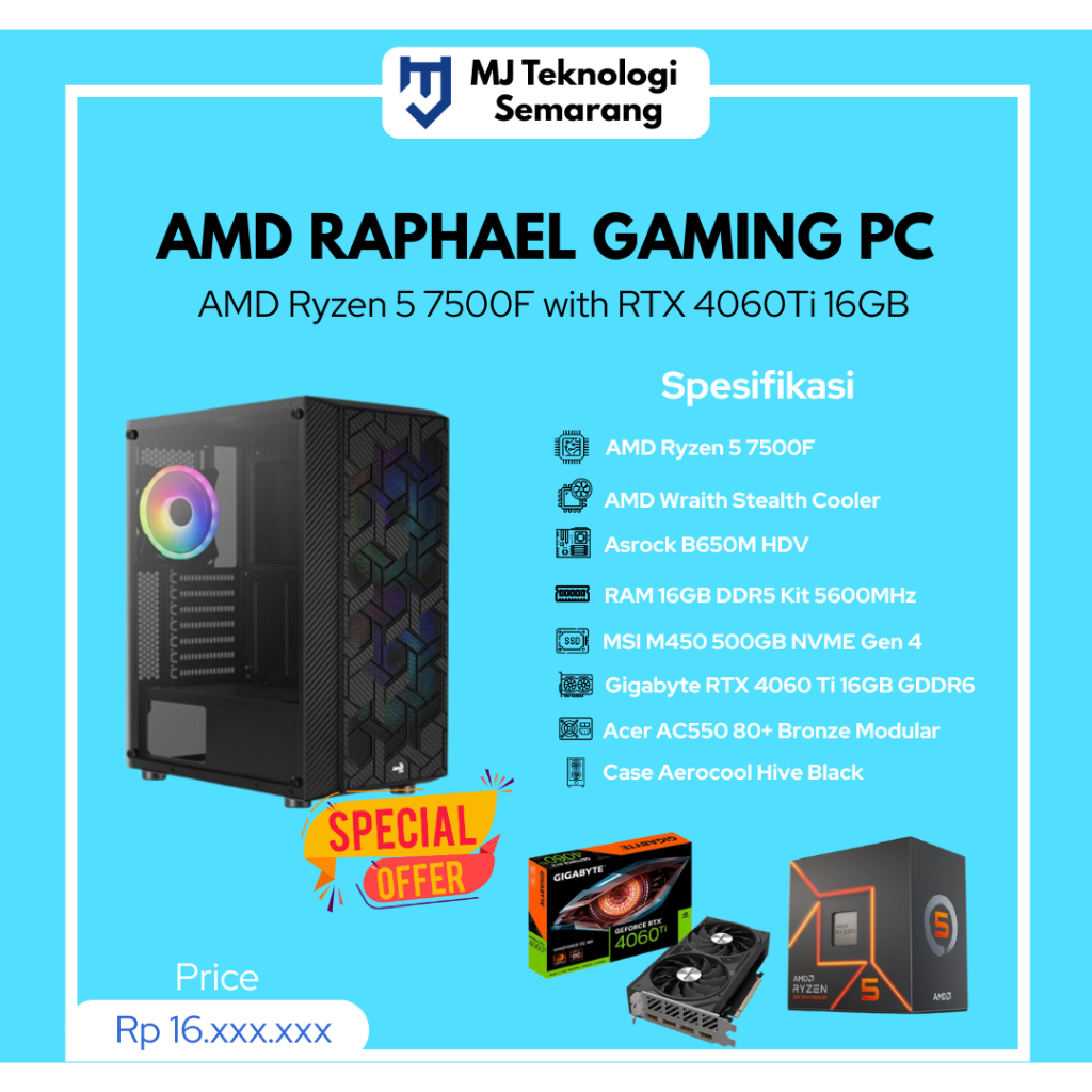 Jual PC Rakitan Combo AMD Ryzen 5 7500 With RTX 4060Ti 16GB GDDR6 | Shopee Indonesia