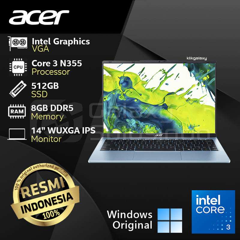 Jual ACER ASPIRE LITE 14 AL14-32P-37CE - Intel Core 3 N355 512GB SSD 8GB RAM - Blue Notebook ...