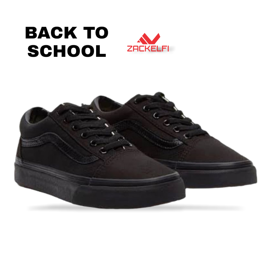Jual sepatu sekolah full hitam sneaker laki perempuan / sepatu sekolah ...